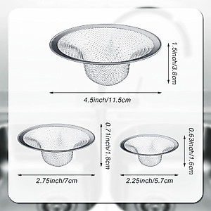 12 Pieces Stainless Steel Sink Strainer sink drain strainer, sink strainer with 4.5/2.75/2.25 Inch for Sink Drainage Kitchen Sink Bathroom Bathtub,sink drain strainer,drain screen