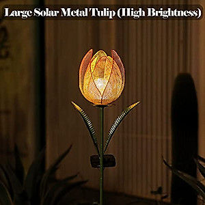 Outdoor Solar Garden Lights - 2 Pack Solar Large Metal Tulip Flowers Decorative Lights - Warm White LED Waterproof Solar Stake Lights for Garden, Patio, Yard, Lawn, Walkway Decoration(Yellow)