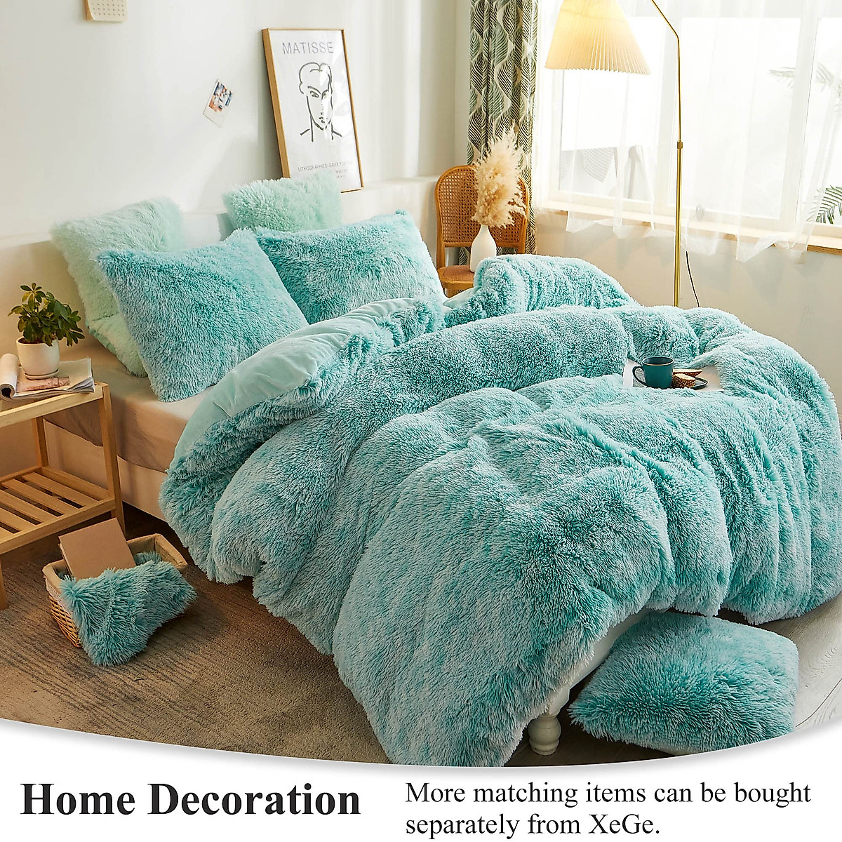 XeGe Cozy 20x54 Long Furry Body Pillow Sham, Plush Fuzzy Faux Fur Body Pillowcase with Zipper, Rectangular Fluffy Pillow Cover for Pregnant Women Side Sleeper, Shaggy Bedding Pillow Aqua Ombre