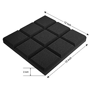 JBER 24 Pack 2" X 12" X 12" Acoustic Foam Panels,Soundproofing Wall Studio Foam Panels Wedges,Sound Insulation Absorbing Acoustic Treatment,9 Blocks Beveled Square Fireproof Design - Black