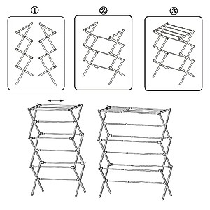 Clothes Drying Rack Folding Indoor 3-Tier Extendable Clothing Dryer Rack, Foldable Laundry Drying Racks, Accordion Collapsible Portable Laundry Racks for Drying Clothes