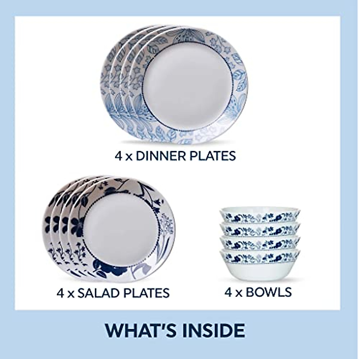 Corelle Everyday Expressions 12-Pc Dinnerware Set, Service for 4, Durable and Eco-Friendly, Higher Rim Glass Plate & Bowl Set, Microwave and Dishwasher Safe, Rutherford