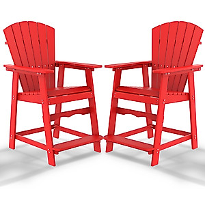 VSMKSJ Tall Adirondack Chair, HDPE Adirondack Chair with Footrest,Outdoor Patio Bar Stools for Lawn, Balcony, Backyard, Poolside (Red, 2pcs)