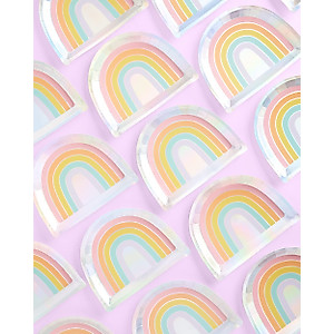 xo, Fetti Rainbow Paper Plates - 25 pk, 9" | Happy Pastel Birthday Party Decorations, Cute Bachelorette Party, Cool Cake Plates, Unicorn Bday