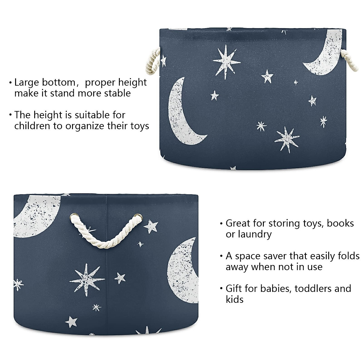 ALAZA Moon Stars and Clouds on The Midnight Sky Storage Basket Gift Baskets Large Collapsible Laundry Hamper with Handle, 20x20x14 in, B06D20005