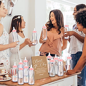 TrelaCo Cool Baby Shower Games Wooden Bottle Chug Sign Rustic Theme Baby Gift Sets and 12 Pcs Baby Bottle Shower Favor Baby Bottles for Rustic Kraft Baby Shower Games Gender Reveal (Rustic Kraft)