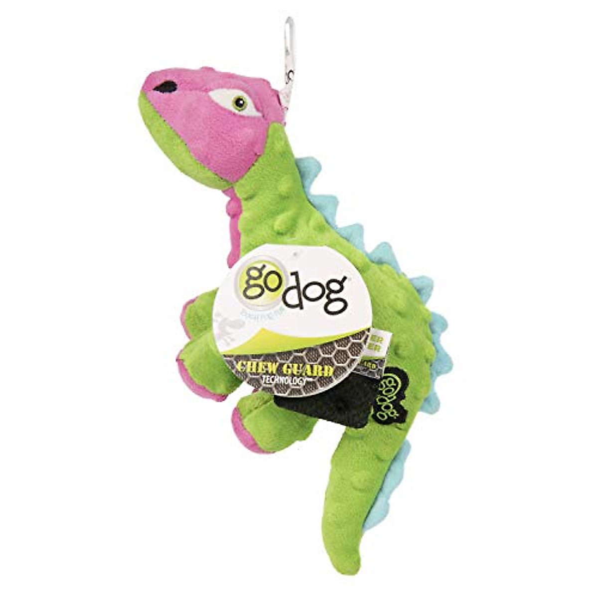 goDog Dinos Spike Squeaky Plush Dog Toy, Chew Guard Technology - Green, Small