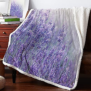 DaringOne Fantasy Lavender Sherpa Fleece Throw Blanket, Warm Cozy Plush Thermal Blankets, Throw Decoration for Couch Chair and Bedroom 40 * 50 inch Purple Flower Violet