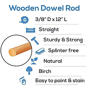 Dowel Rods Wood Sticks Wooden Dowel Rods - 3/8 x 12 Inch Unfinished Hardwood Sticks - for Crafts and DIYers - 25 Pieces by Woodpeckers