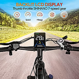 Osoeri 26&#039;&#039; x 4&#039;&#039; Fat Tire Electric Bike for Adults, 65Miles Range 48V 20Ah LG Cells Battery Ebike, 750W Brushless Motor 28MPH Shimano 7-Speed Electric Bicycle, Lockable Suspension Fork, Black