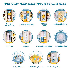 Abellzos Wooden Activity Cube Baby Toys, 11-in-1 Montessori Toy for 3 Year Old, Toddlers Learning Educational Developmental Center, First Birthday Gift for Boys Girls