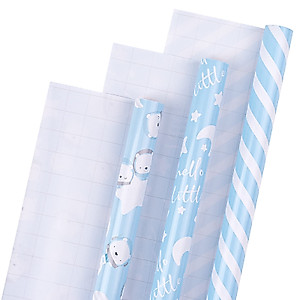 RUSPEPA Wrapping Paper Rolls for Baby Shower, Birthday- 17 inches x 10 feet per Roll, Total of 3 Rolls, Baby Boy