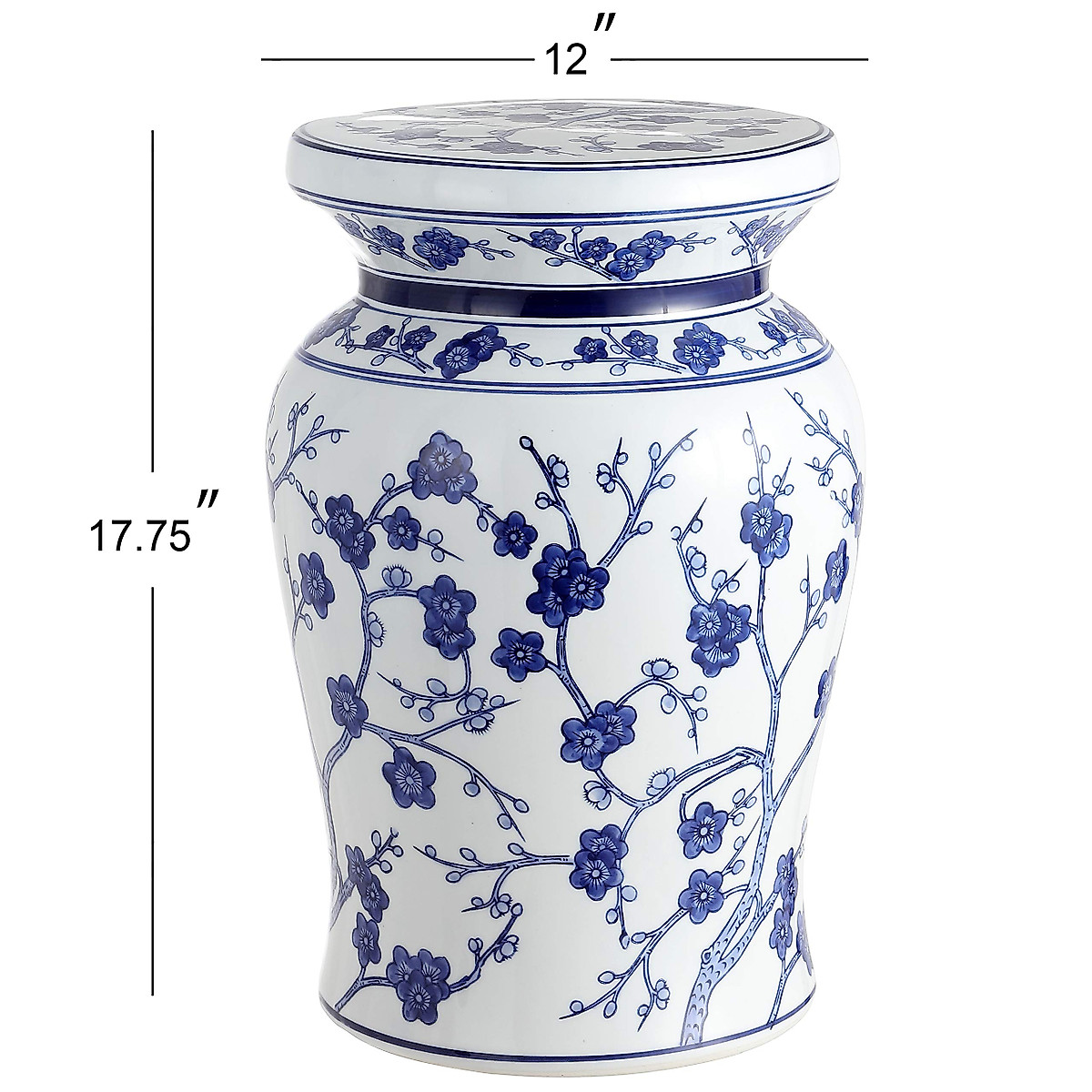 JONATHAN Y TBL1016A Cherry Blossom 17.7" Ceramic Garden Stool, Coastal, Contemporary, Transitional, Chinese Porcelain, Side Table, Plant Stand, Spill-Proof, Living Room, Garden Room, Patio, White/Blue