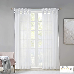 Madison Park Ceres DIY Twisted Tab Sheer Curtain, PAIR PANELS, Lightweight Window Treatment, Voile Privacy, Light Filtering Drape for Bedroom and Apartment, 50 in x 84 in, White 2 Piece