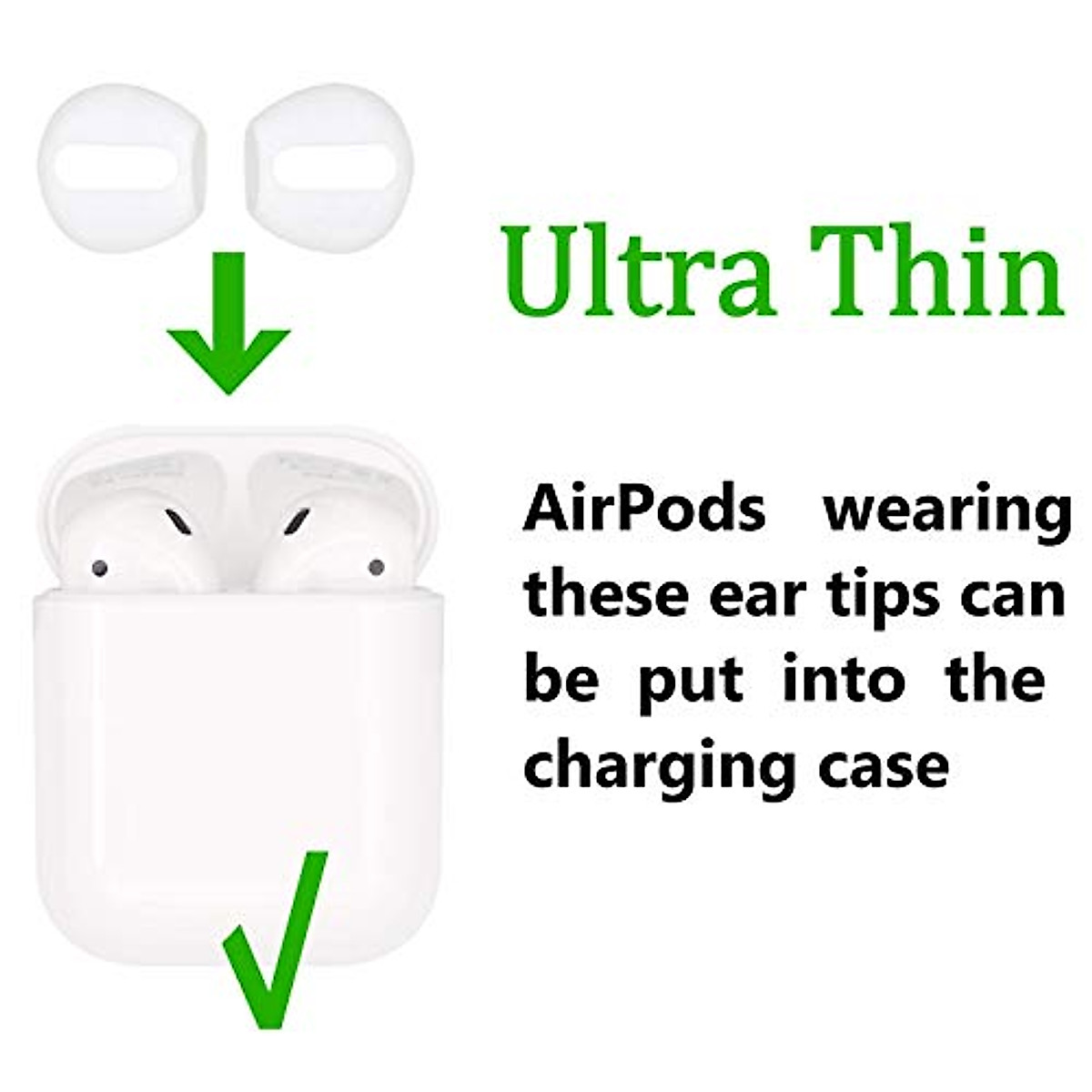 IiEXCEL (Fit in Case) 4 Pairs Replacement Super Thin Slim Rubber Silicone Earbuds Ear Tips and Covers Skin for Apple AirPods 2 1 or EarPods Headphones (Fit in Charging Case) (White Pink)