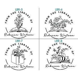 from The Library of | Ex Libris | Floral Book Stamp | Personalized Teacher Stamp | Custom Library Stamp | Monogram Self-Inking Wood Handle Stamp (Floral 2)