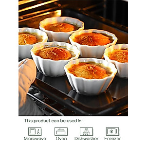 DOWAN Ramekins 4 oz, Creme Brulee Ramekins, Flower-Shaped Porcelain Ramekins Oven Safe for Baking Souffle, Custard Cups, Small Dipping Bowls, Sauces Bowls, Charcuterie Bowls, Set of 6, White