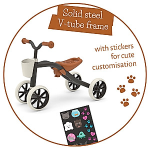 Chillafish Quadie Basket Stable 4-Wheel Grow-with-me Ride-on with Basket in The Front and Adjustable seat Height, for Kids 1-3 Year, Black