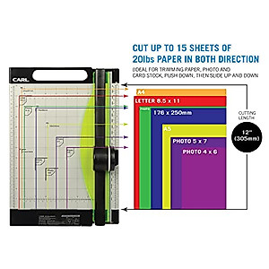 CARL 12 inch-Green Friendly, Professional Rotary Paper Trimmer, 12-inch, 15 Sheet Cutting Capacity, Black and Silver
