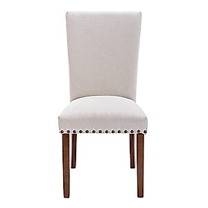 Upholstered Fabric Dining Chairs Set of 4, Parsons Dining Room Kitchen Side Chair with Nailhead Trim and Wood Legs - Light Beige