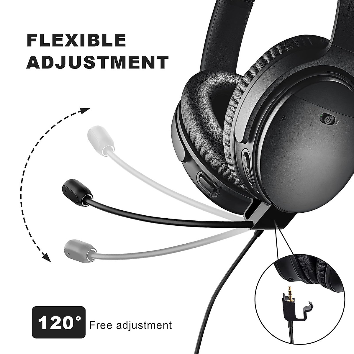 Gneinour QC45 Boom Mic Compatible with Bose QuietComfort 45 Noise Cancelling Headphone, Boom Microphone Cable with Mute Switch for PS4, PS5, PC, Xbox One Controller, 4ft