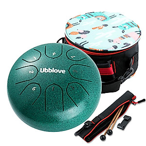 Ubblove Steel Tongue Drum for Kids: 8 Notes 6 Inches Key of C Metal Steel Drums Instrument with Bag for Meditation, Yoga, musical education, zen tone (Green)