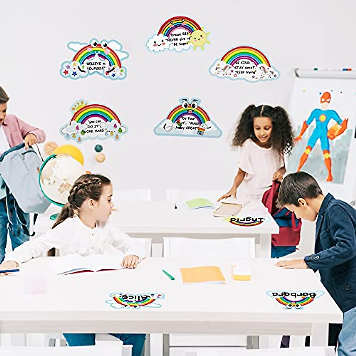 50 Pieces Rainbows Cut-Outs Bulletin Board Set Colorful Rainbow Accents Cut-Outs Sunshine Rainbow Clouds Cut-Outs Classroom Bulletin Board Cutouts Rainbow Theme Party Decor with Glue Point Dots