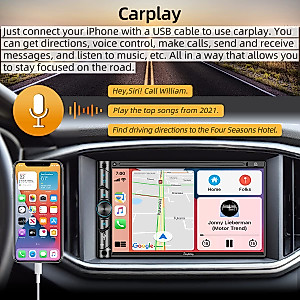 Double DIN CarPlay Multimedia Player, 7" HD Capacitive Touchscreen, Car Stereo with Backup Camera, Bluetooth, 16-Band EQ, Steering Wheel Controls, Mirror-Link, USB/SD Port, AM/FM Car Radio Receiver