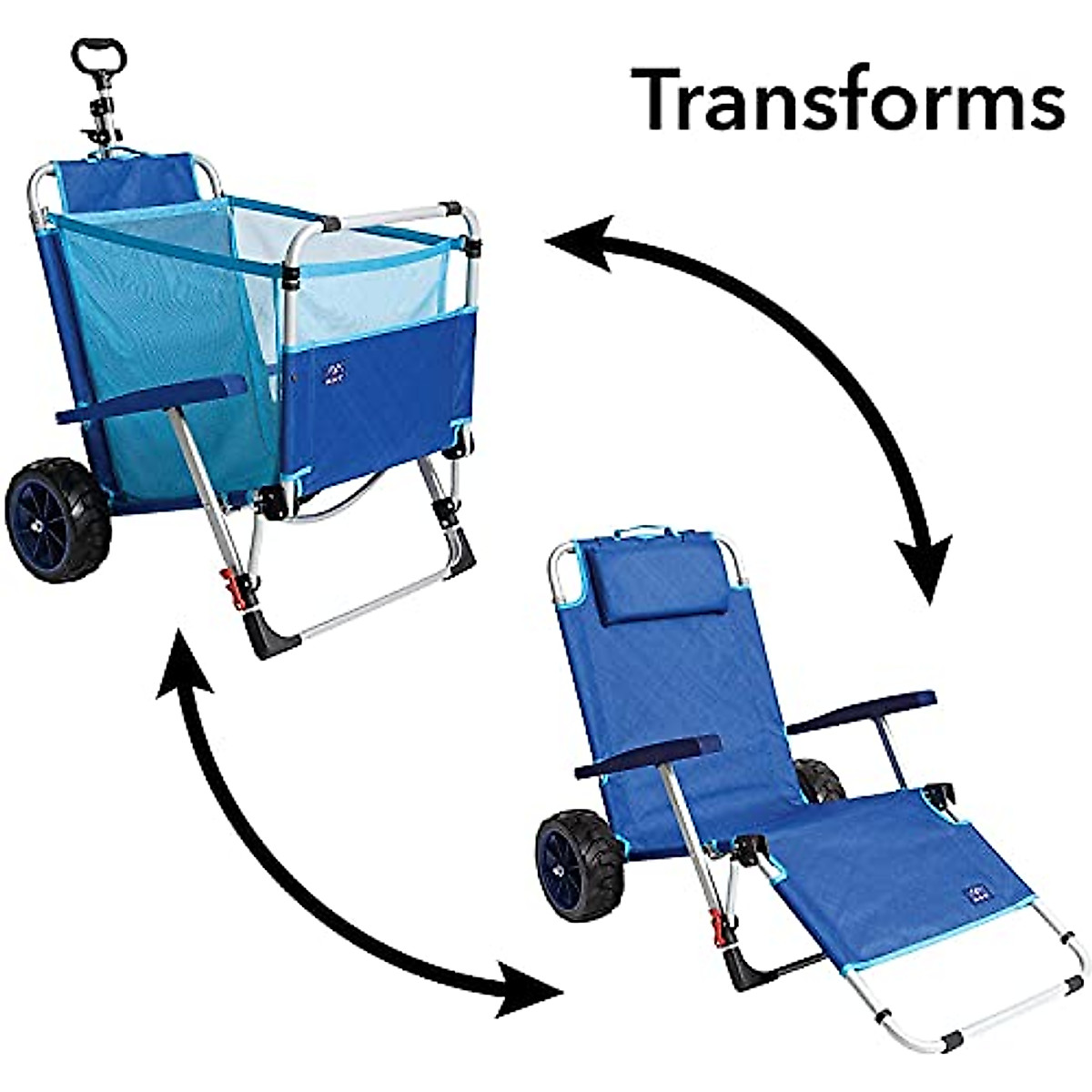 2-in-1 Beach Day Folding Lounge Chair & Cargo Cart Blue - Sunbathing Sun Chair with Lock Tanning Chair, Portable, Lightweight, Lounger for Patio Collapsible with All-Terrain Wheels