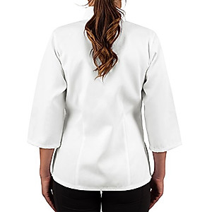 KNG 3/4 Sleeve White Chef Coat for Women - Ladies Fitted Chefs Jacket - M