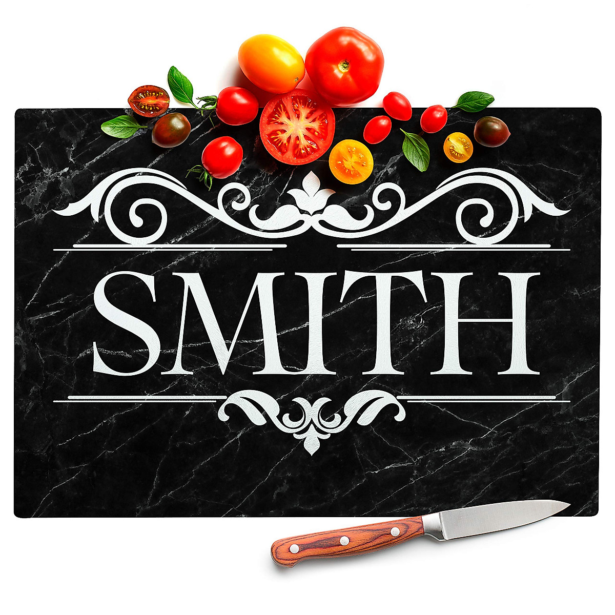 Personalized Kitchen Signs for Couples - 12 Marble Colors, 11x15 in - Glass Cutting Board - Wedding and Anniversary