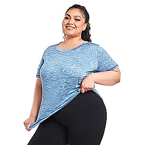 Abrooical Plus Size Womens Athletic Tops Short Sleeve Loose Fit Workout Shirts Sports Yoga Running Dry Fit Tunics Blue 3X-Large