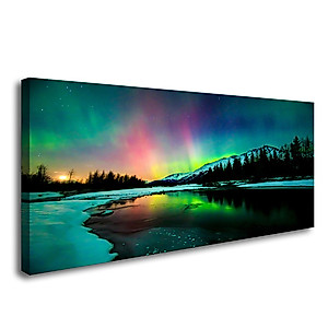 S01950 Wall Art Aurora scenery Painting on Canvas Stretched and Framed Canvas Paintings Ready to Hang for Home Decorations Wall Decor