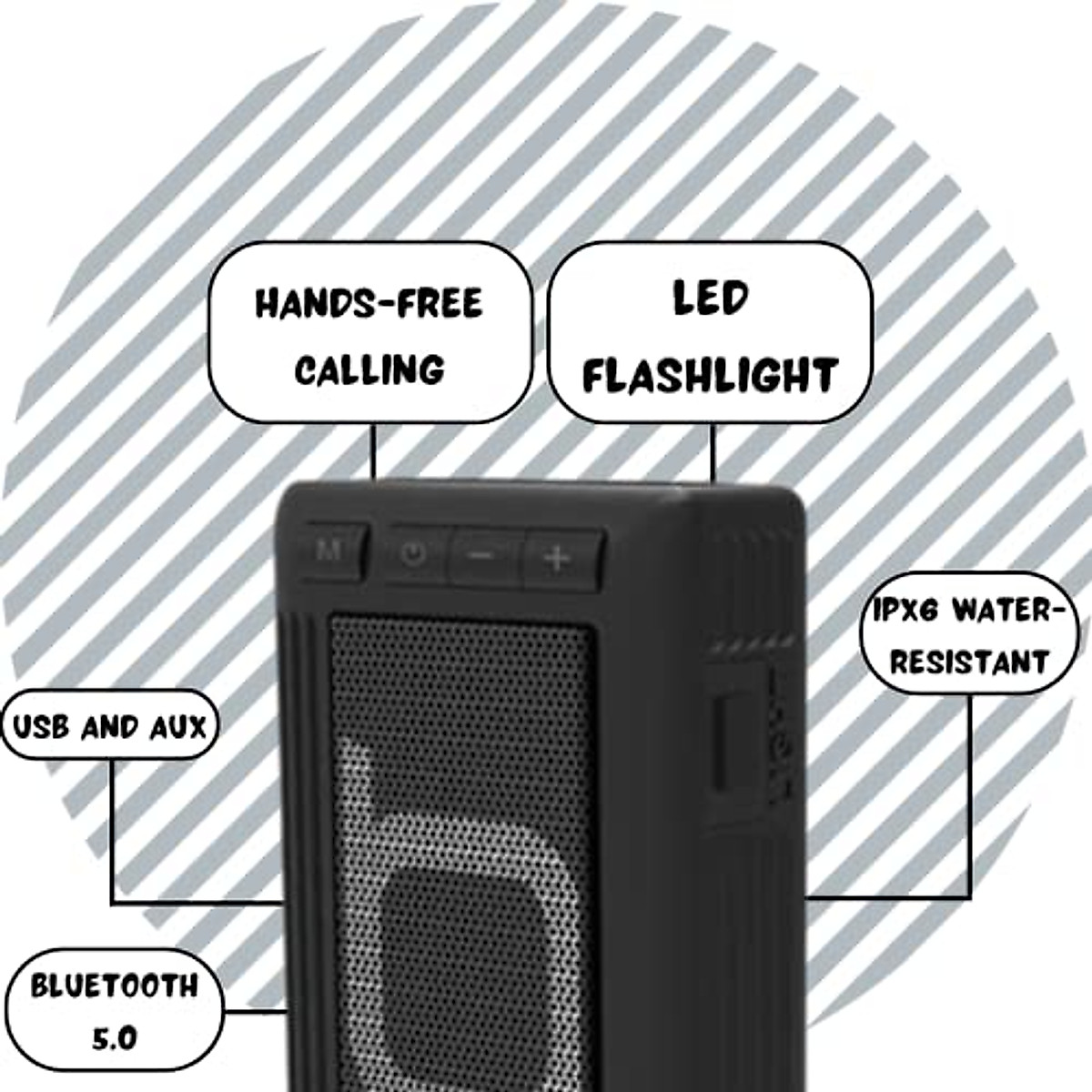 Bumpboxx Wireless Bluetooth Speaker | Black | Retro Pager Beeper | Outdoor Portable Bluetooth Speaker | MP3 Player | FM Radio | LED Flashlight | Waterproof Speaker | Weighs 3.2oz