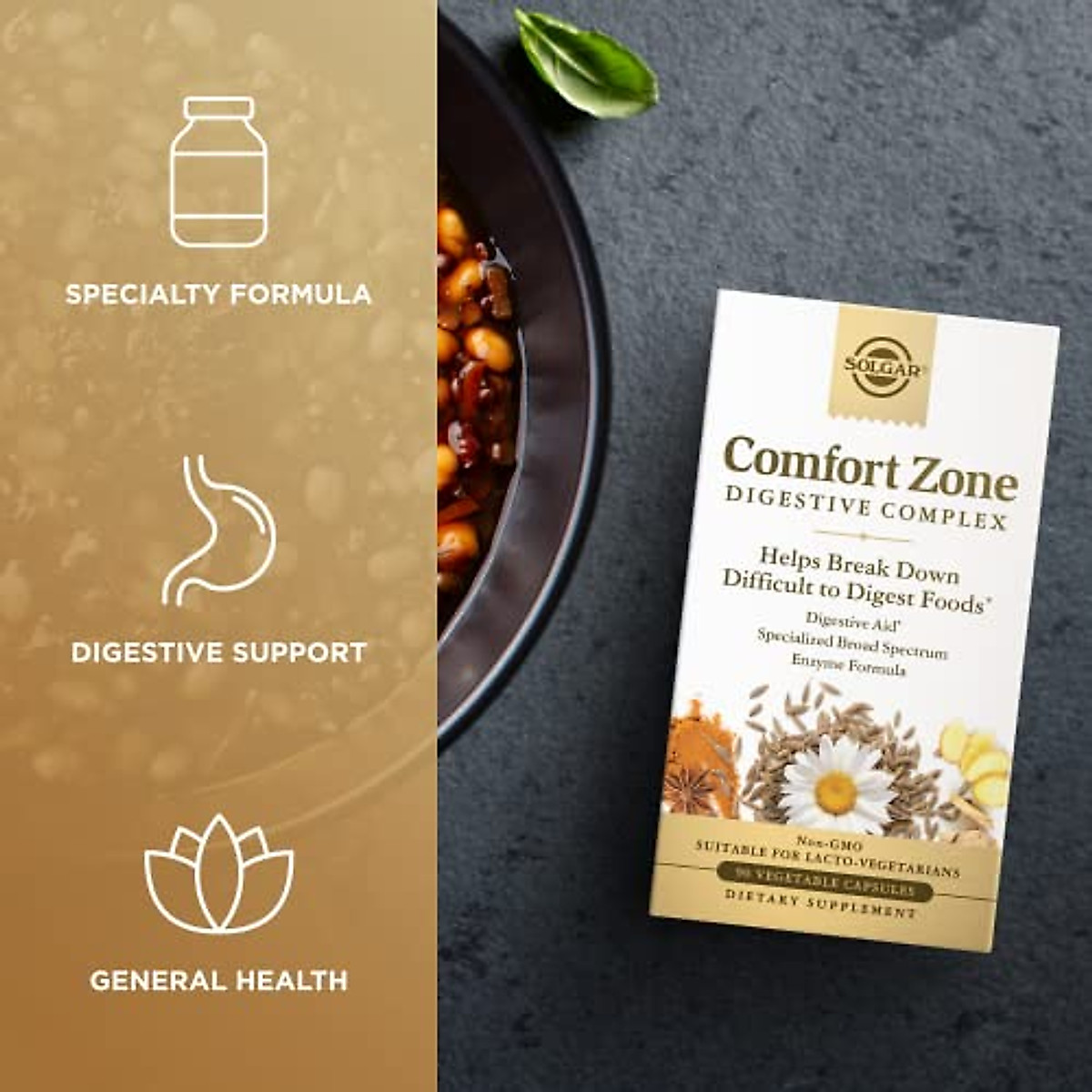 Solgar Comfort Zone Digestive Complex, 90 Vegetable Capsules - Enzymes for Digestion - Support The Body’s Natural Digestive Process - Break Down Difficult To Digest Foods - Kosher - 90 Servings