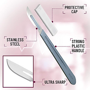 MedHelp Disposable Scalpel 23 Disposable Dermaplaning Blades with Plastic Handle, High Carbon Steel Dermablade Blades. Individually Wrapped 10 Blade, Sterile - Box of 10