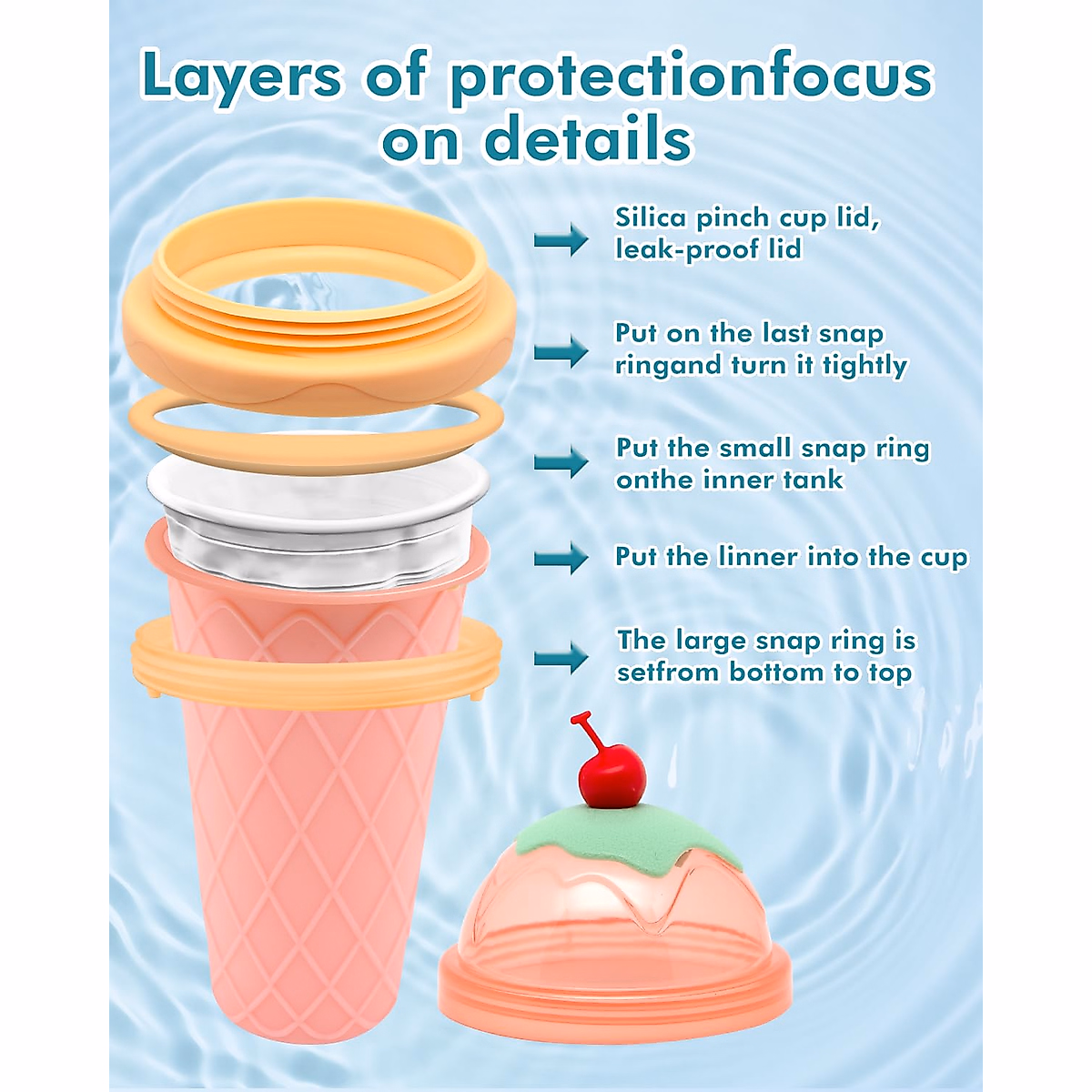 Slushie Cup, Smoothie Cups with Lids & Straws, Slushy Cup for Juices, Milk and Ice Cream Make, Portable Frozen Magic Slushie Cup Maker for Kids, Friends and Family (Pink)