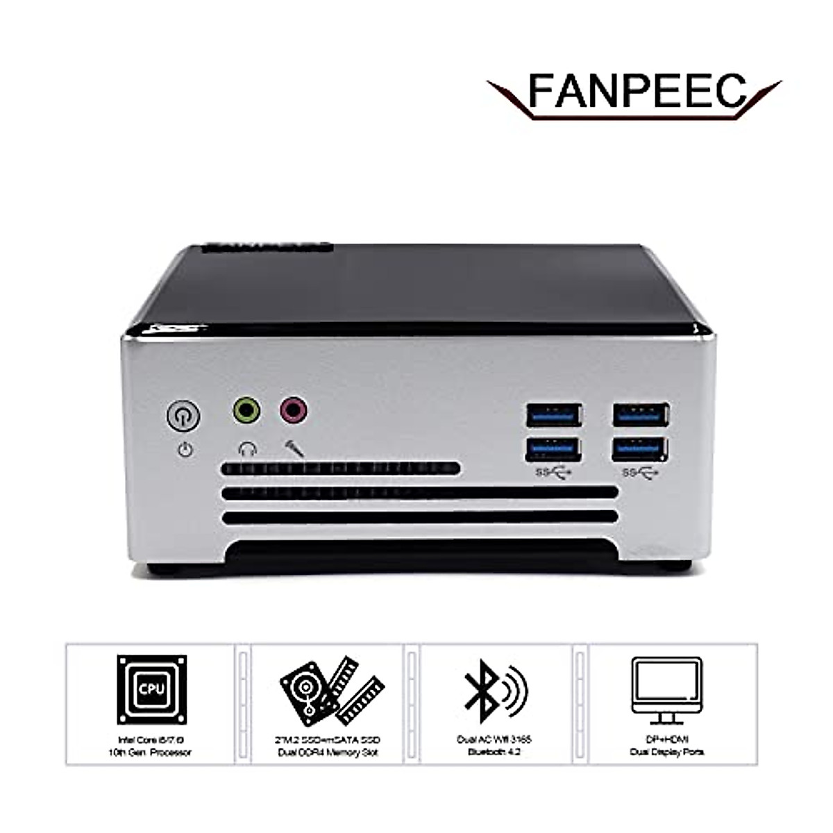 FANPEEC Industrial PC Fanless Mini PC Windows 11 Pro Core i5 10210U 32GB RAM 512GB SSD, Fanless PC Dual Ethernet, WiFi 5, BT 4.2, GPIO, 6*USB, 2*RS232 COM, Wake On LAN
