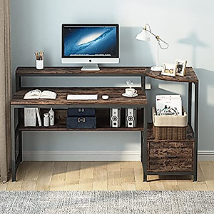 Tribesigns Computer Desk with Hutch and Storage Shelves, 63” Industrial Home Office Desk with Monitor Stand File Drawer Writing Table Workstation for Home Office (Rustic Brown)