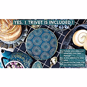 Japanese Cast Iron Teapot Large Capacity 40Oz with Trivet and Loose Leaf Tea Infuser, Cast Iron Tea Kettle Stovetop Safe. Tetsubin Coated with Enamel Interior.