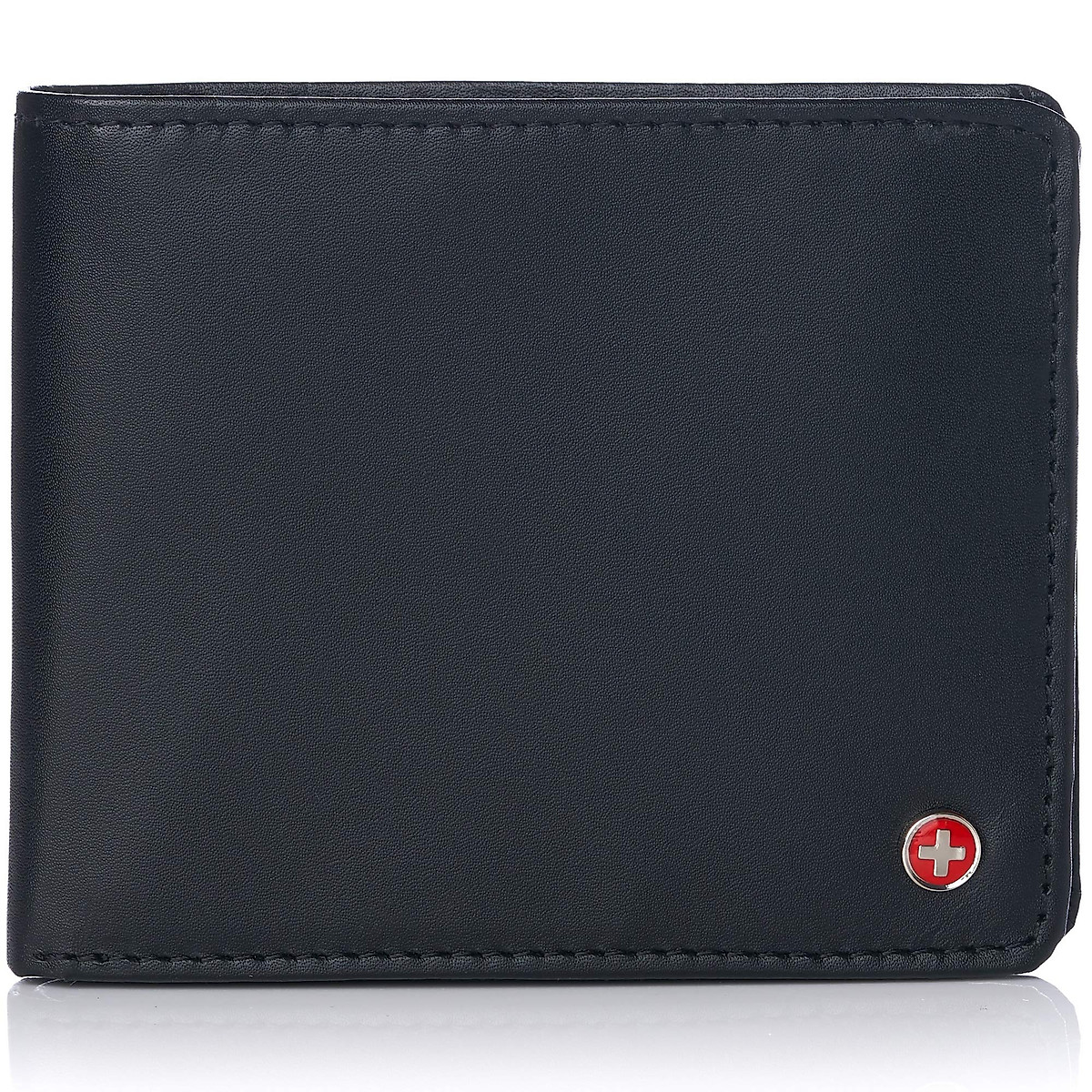 Alpine Swiss RFID Luka Men's Flip ID Wallet Deluxe Capacity ID Bifold With Divided Bill Section Camden Collection Smooth Finish Black Comes in a Gift Box