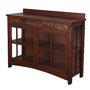SEI Furniture Camino Mission Sideboard & Curio - Red Washed Expresso Finish w/ Faux Slate - Spacious Design (AMZ0092MC)