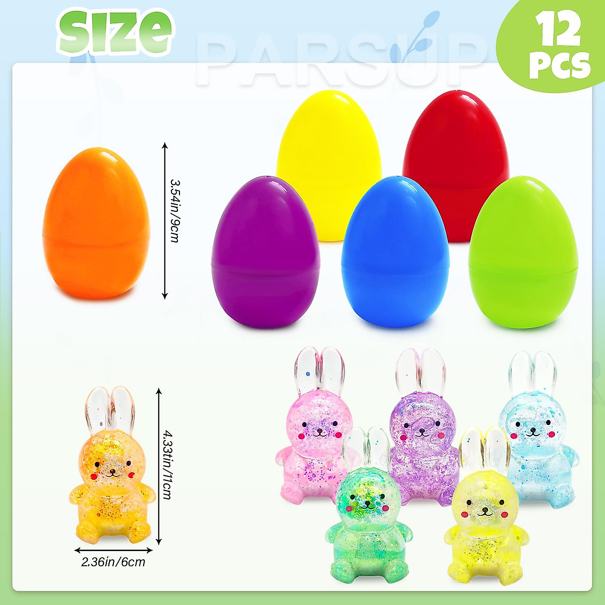 PARSUP 12PCS Easter Marble Eggs with Fidget Bunny for Easter Theme Party Favors, Supplies for Easter Egg Hunt, Basket Stuffers/Fillers, Classroom Prize Supplies Toddler Boys Girls