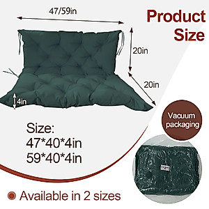 MiokyStaner Porch Swing Cushions with Backrest, 2-3 Seater Waterproof Bench Pad Cushions, Thicken 4" Outdoor Swing Cushions, for Outdoor Patio Garden Furniture (47x40in, Dark green)