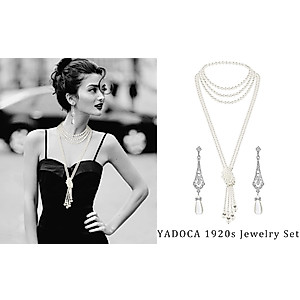 YADOCA 1920s Faux Pearl Necklace Earrings For Women Flapper Beads Long Pearls Necklace For Halloween Costume Jewelry Accessories