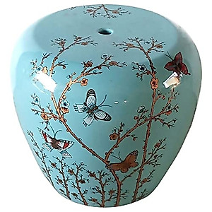Decorative Ceramic Garden Stool, Glazed Hand-Painted Floral Changing Stool, Suitable for Living Room, Balcony, Garden, Etc. (Color : Sky Blue D)