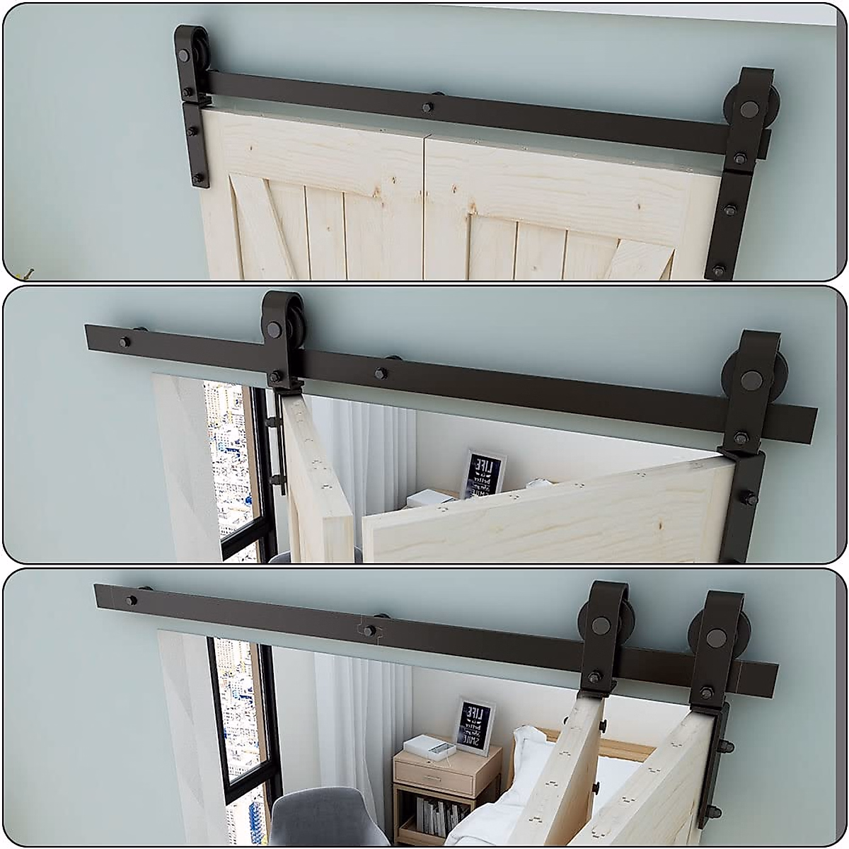 LTIYITL 4FT Bi-Folding Sliding Barn Door Hardware,Smoothly and Quietly-Heavy Duty -Simple and Easy to Install for 2 Doors Hardware Kit,Basic J[No Door ]