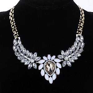 YAZILIND BohemZirconia Style Elegant Oval White Dangle Bib Collar Necklace Women Paty