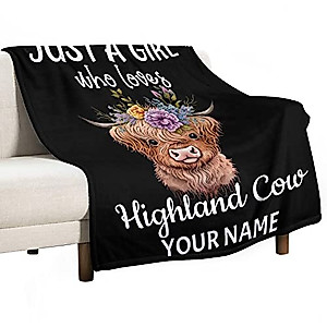 Custom Highland Cow Blanket Gifts, 60"x80" Cute Farm Animal Blanket for Girls Adults, Soft Cozy Fleece Plush Warm Flannel Blankets for Sofa Bed Couch