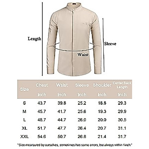 COOFANDY Long Sleeve Band Collar Linen Button Up Shirts for Men Casual Button Down Shirts Light Green